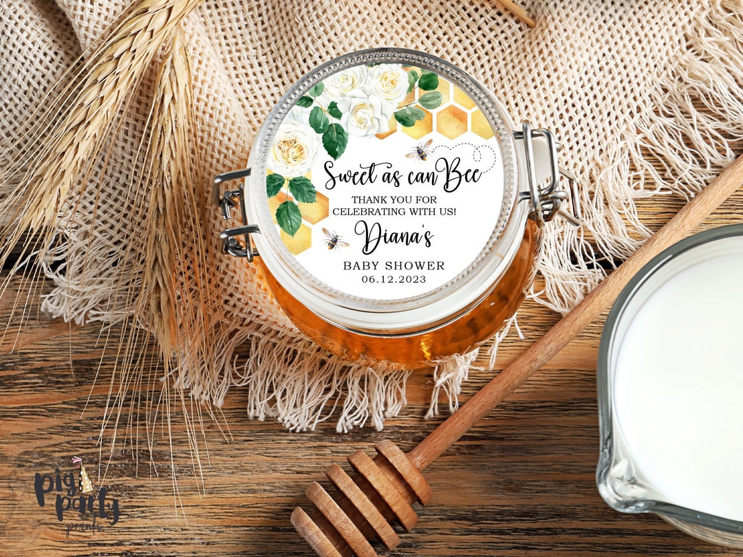 Personalized Bee Baby Shower Stickers, Floral Bee Baby Shower Stickers ...