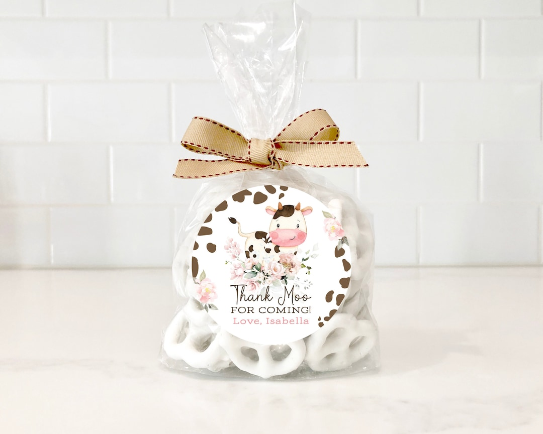Cow Birthday Stickers, Pink Floral Cow Birthday Party Favor Stickers ...