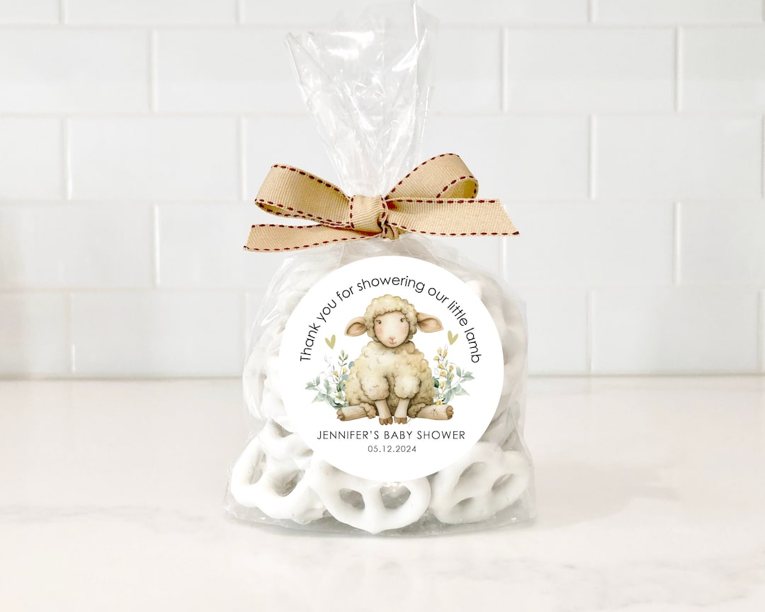 Personalized Little Lamb Baby Shower Stickers, Lamb Theme Baby Shower ...