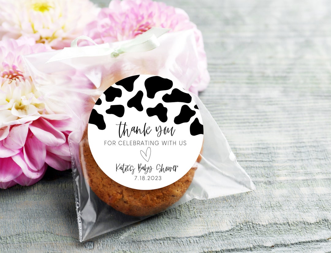 Personalized Cow Print Baby Shower Stickers, Holy Cow Baby Shower ...