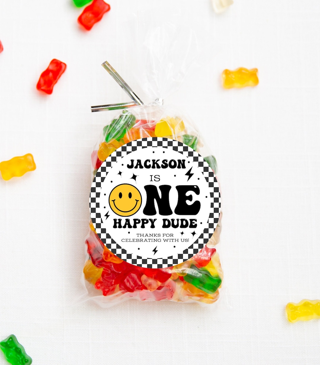 Personalized One Happy Dude Birthday Stickers, Smiley Face Birthday ...