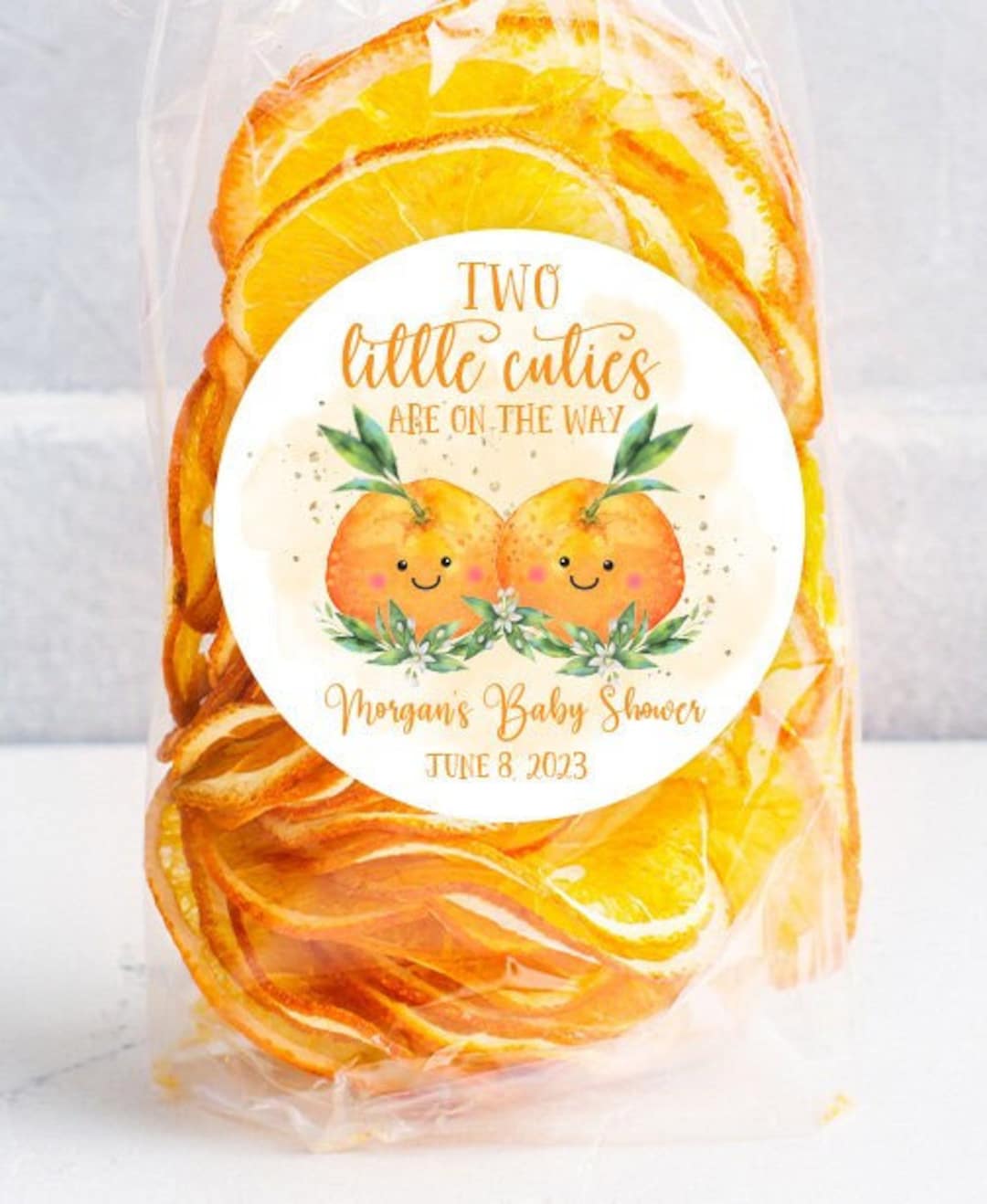 Personalized Little Cuties Baby Shower Stickers, Orange Theme Baby ...