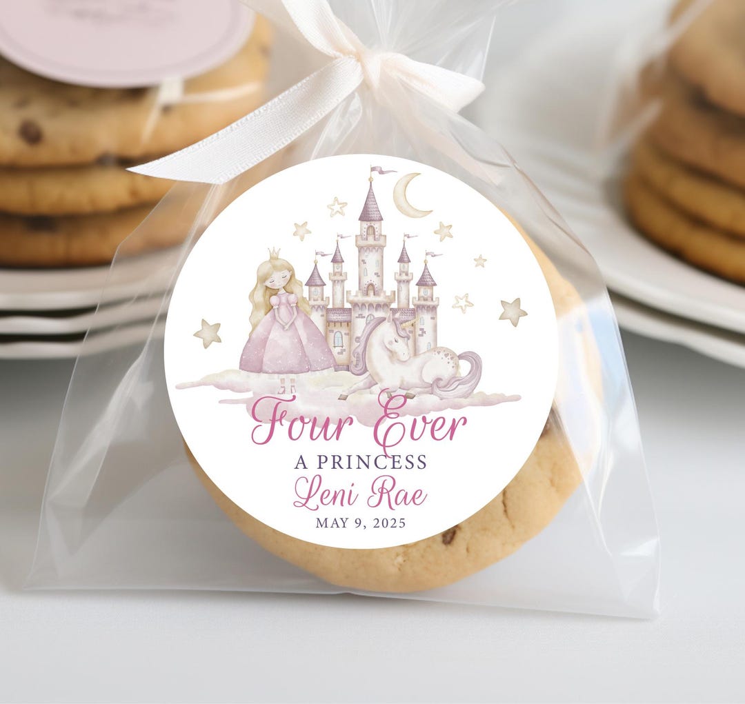 Princess Birthday Stickers, Princess Castle Birthday Party Favor ...