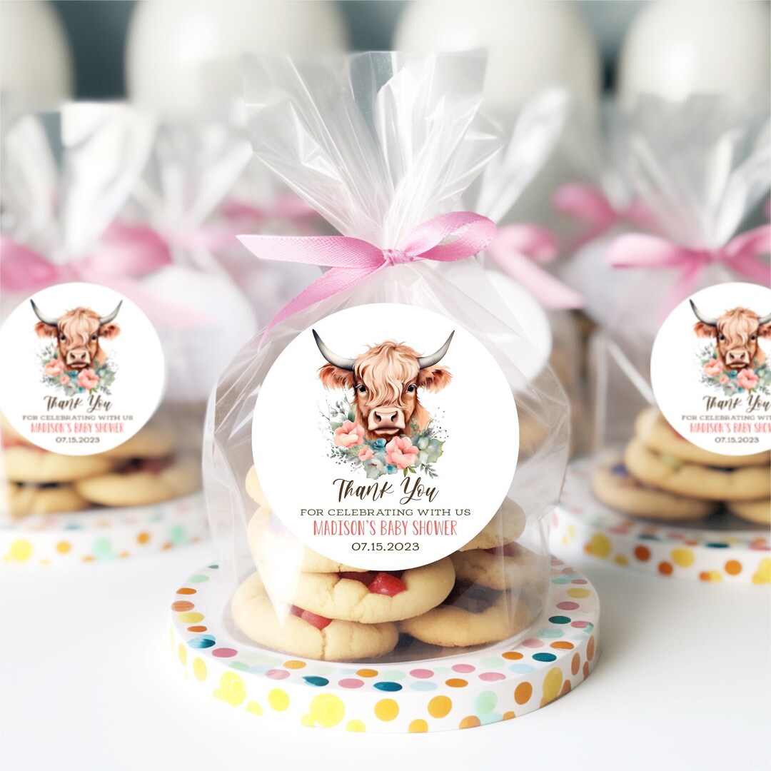 Highland Cow Birthday Stickers, Cow Baby Shower Favor Stickers, Party ...