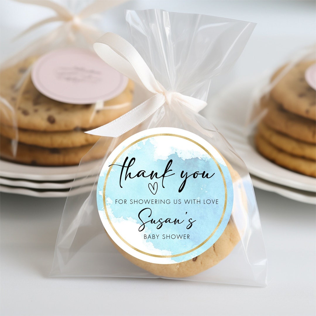Personalized Blue Baby Shower Stickers, Blue Gold Baby Shower Stickers ...