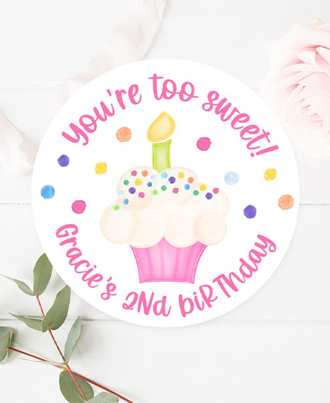 Personalized Cupcake Birthday Stickers, Two Sweet Birthday Party Favor ...