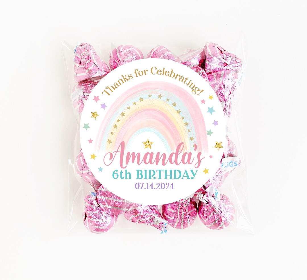 Rainbow Birthday Stickers, Watercolor Rainbow Birthday Party Favor ...