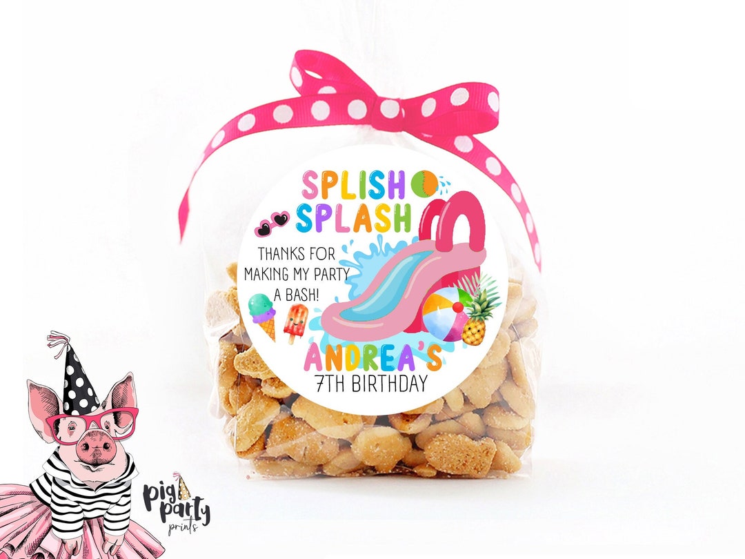 Water Slide Birthday Stickers, Pool Party Birthday Party Favor Stickers ...