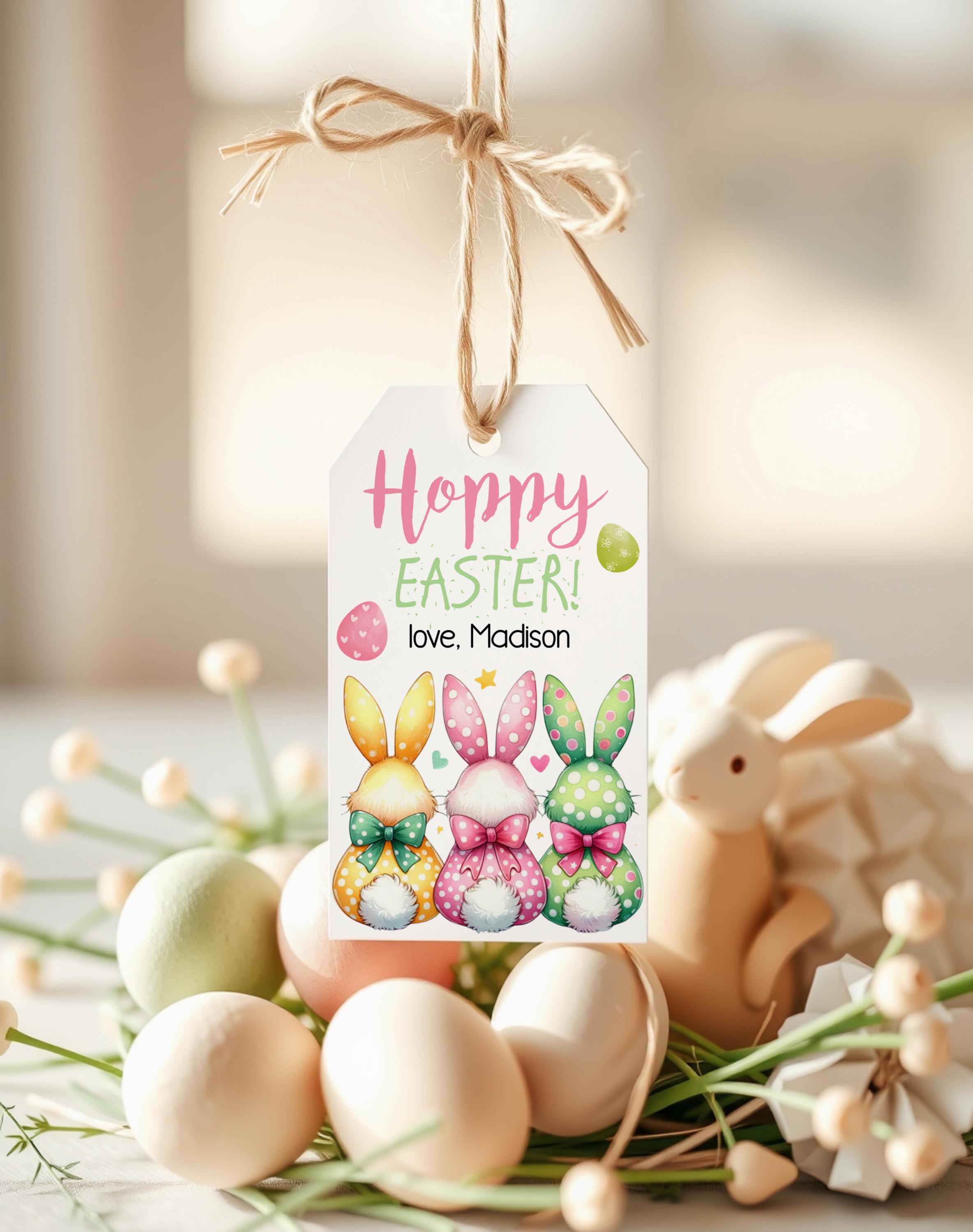Coquette Easter Bunny Party Favor Tag Template, Printable Hoppy Easter ...