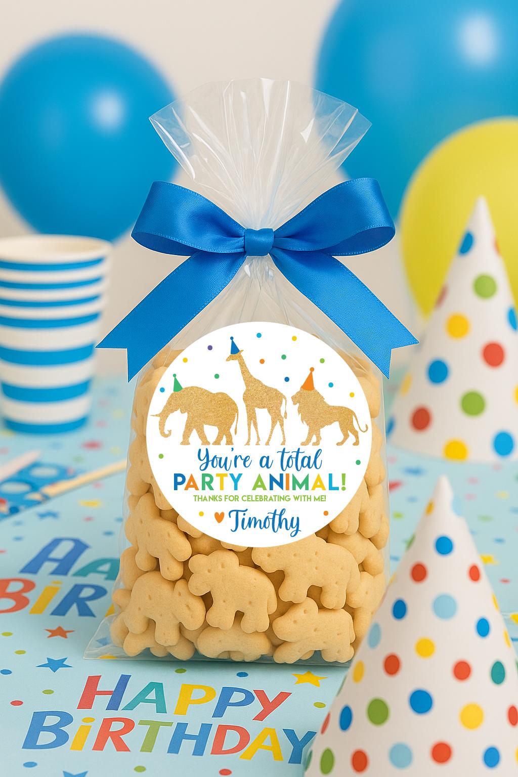 Party Animal Birthday Favor Stickers, Circus Animal Cookie Bag Labels ...