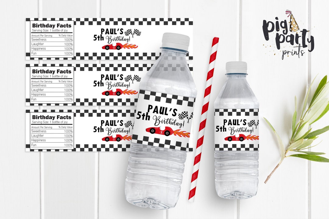 Racing Birthday Water Bottle Labels, Race Car Birthday Party Favor ...