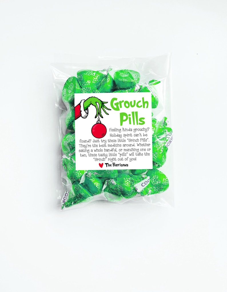 Personalized Grouch Pills Christmas Stickers, Grouch Christmas Party ...
