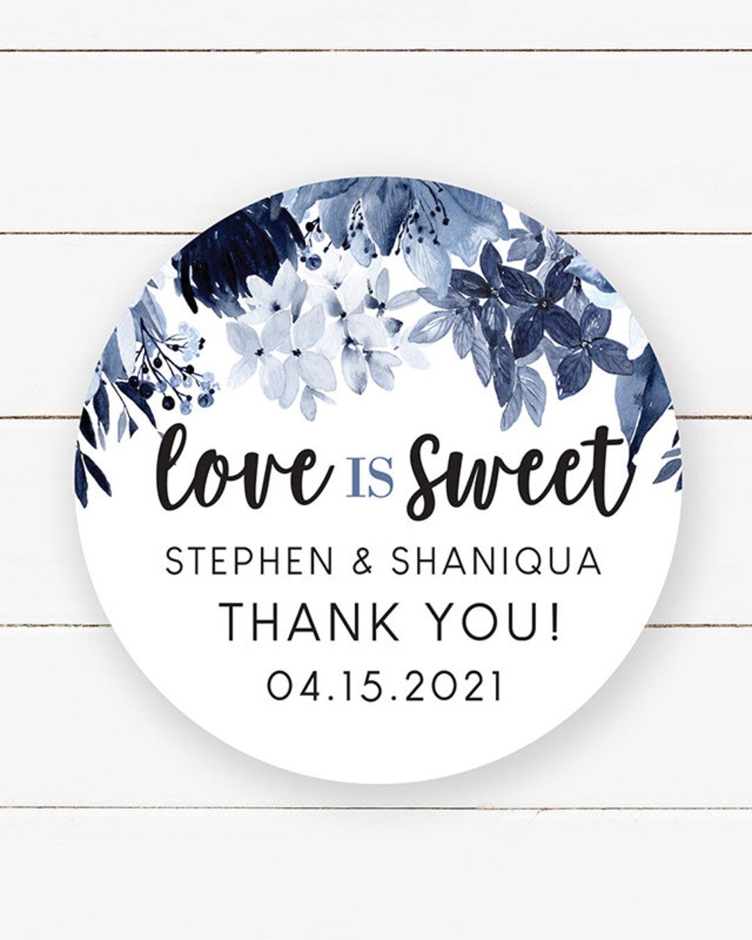 Blue Floral Wedding Stickers, Customized Navy Blue Floral Wedding ...