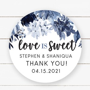 Blue Floral Wedding Stickers, Customized Navy Blue Floral Wedding ...