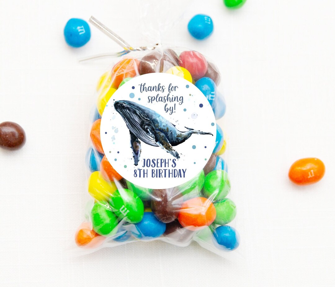 Whale Birthday Stickers, Blue Boy Whale Birthday Party Favor Stickers ...