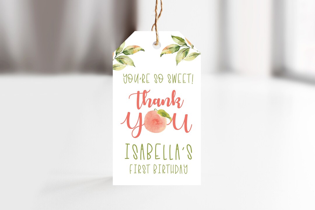 Sweet Peach Birthday Hang Tags, Peach Party Favor Tags, Thank You Peach ...