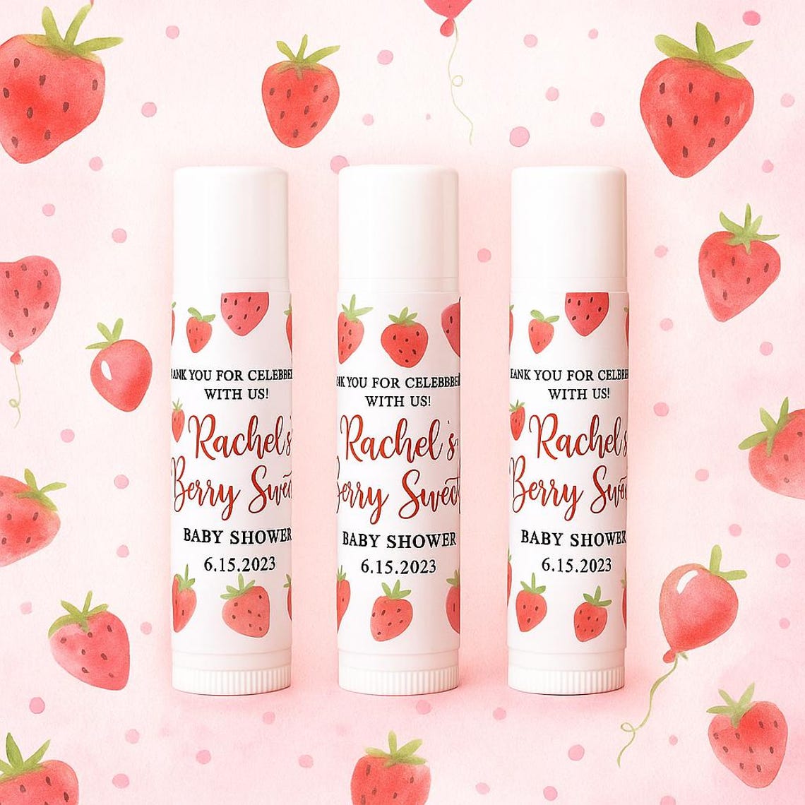 Personalized Berry Sweet Baby Shower Lip Balm Labels, Strawberry Lip ...