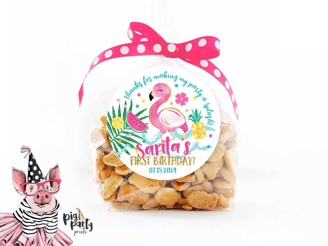 Flamingo Birthday Stickers, Tropical Birthday Party Favor Stickers ...