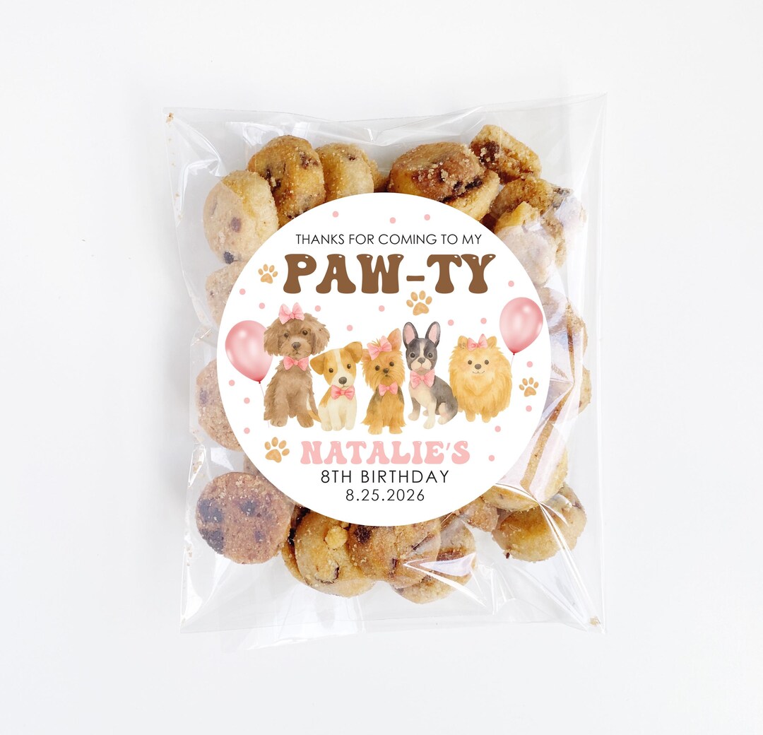 Lets Pawty Birthday Stickers, Girls Puppy Dog Birthday Party Favor ...