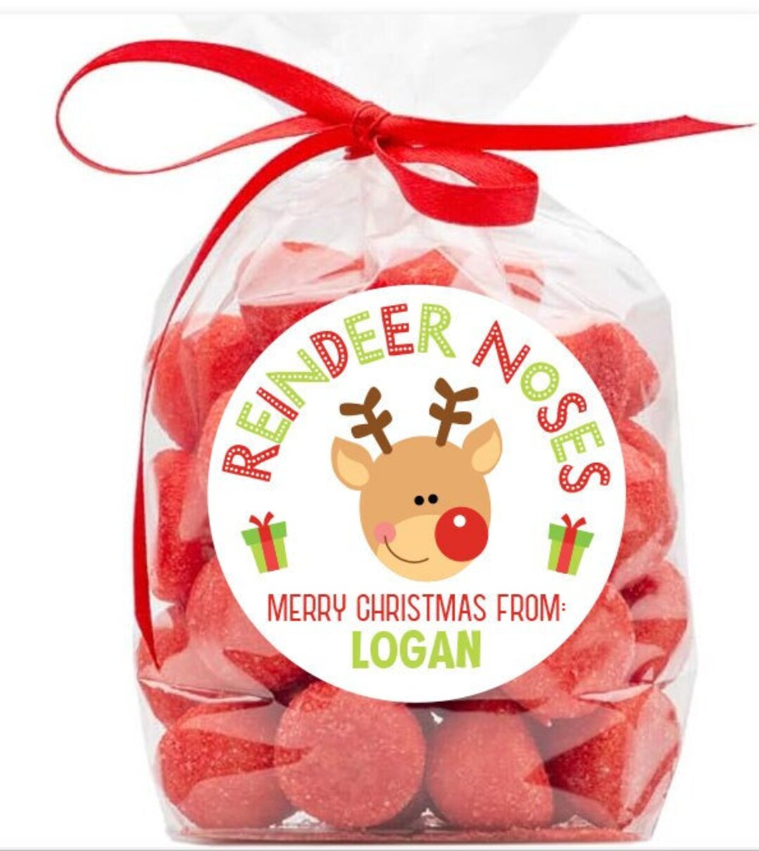 Reindeer Noses Christmas Stickers, Personalized Christmas Party Favor ...