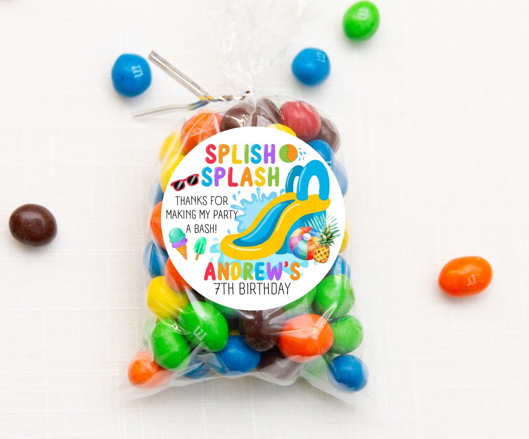 Water Slide Birthday Stickers, Pool Party Birthday Party Favor Stickers ...