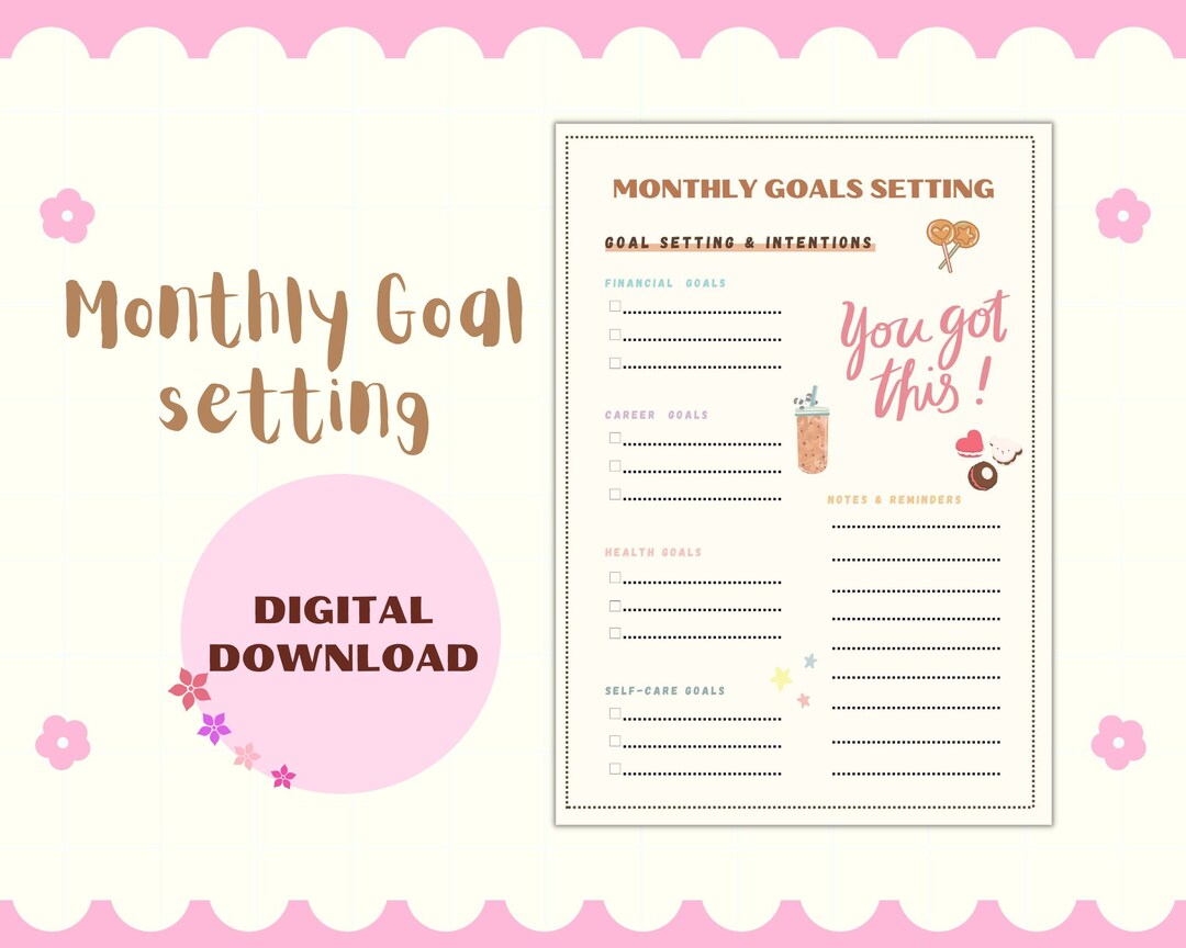 Cute Monthly Goal Setting Goal Setting Monthly Goals - Etsy