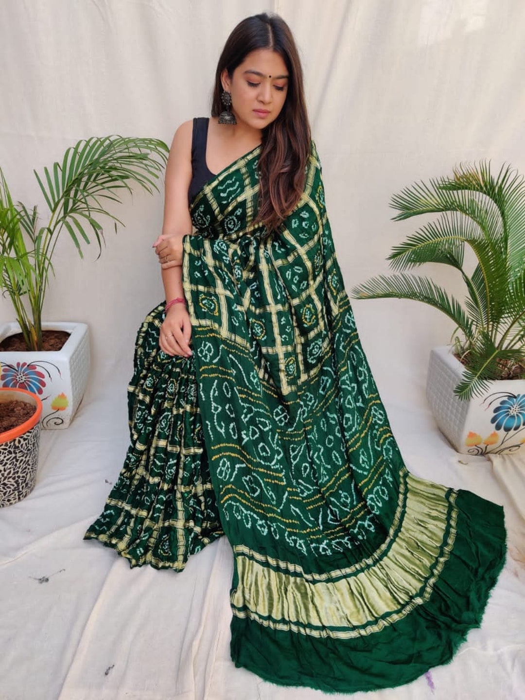 Pure Gajji Silk Material With Original Hand Bandhani Gharchola Saree - Etsy