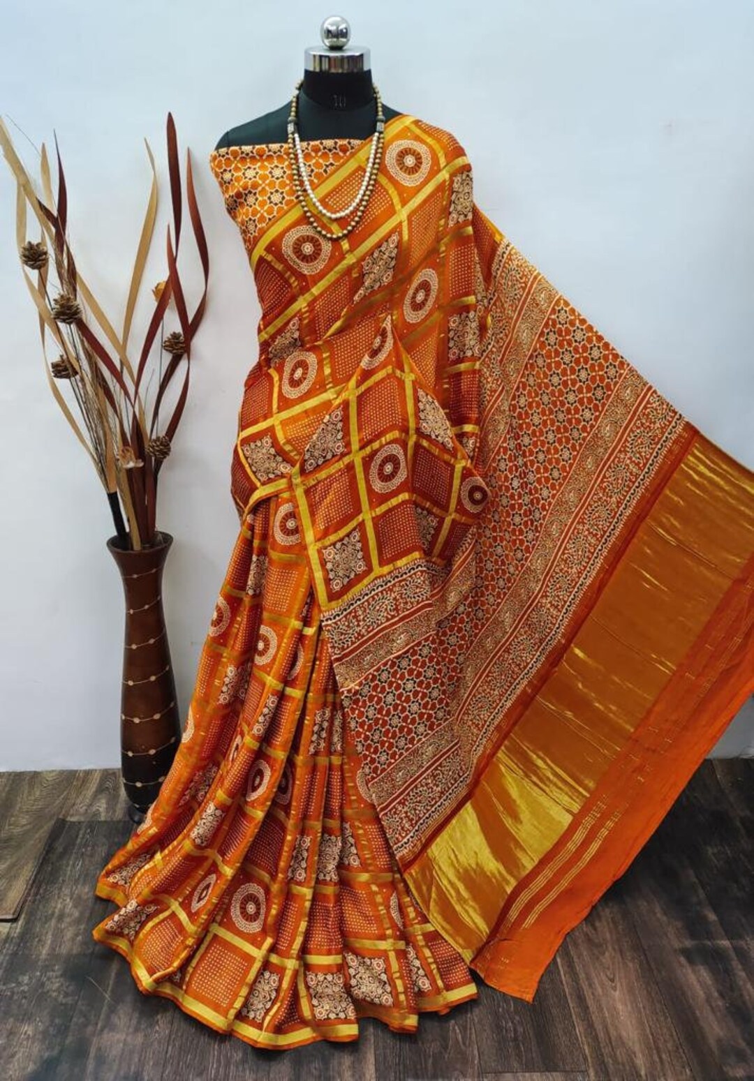 Indian Ajrakh Print Designer Saree - Etsy