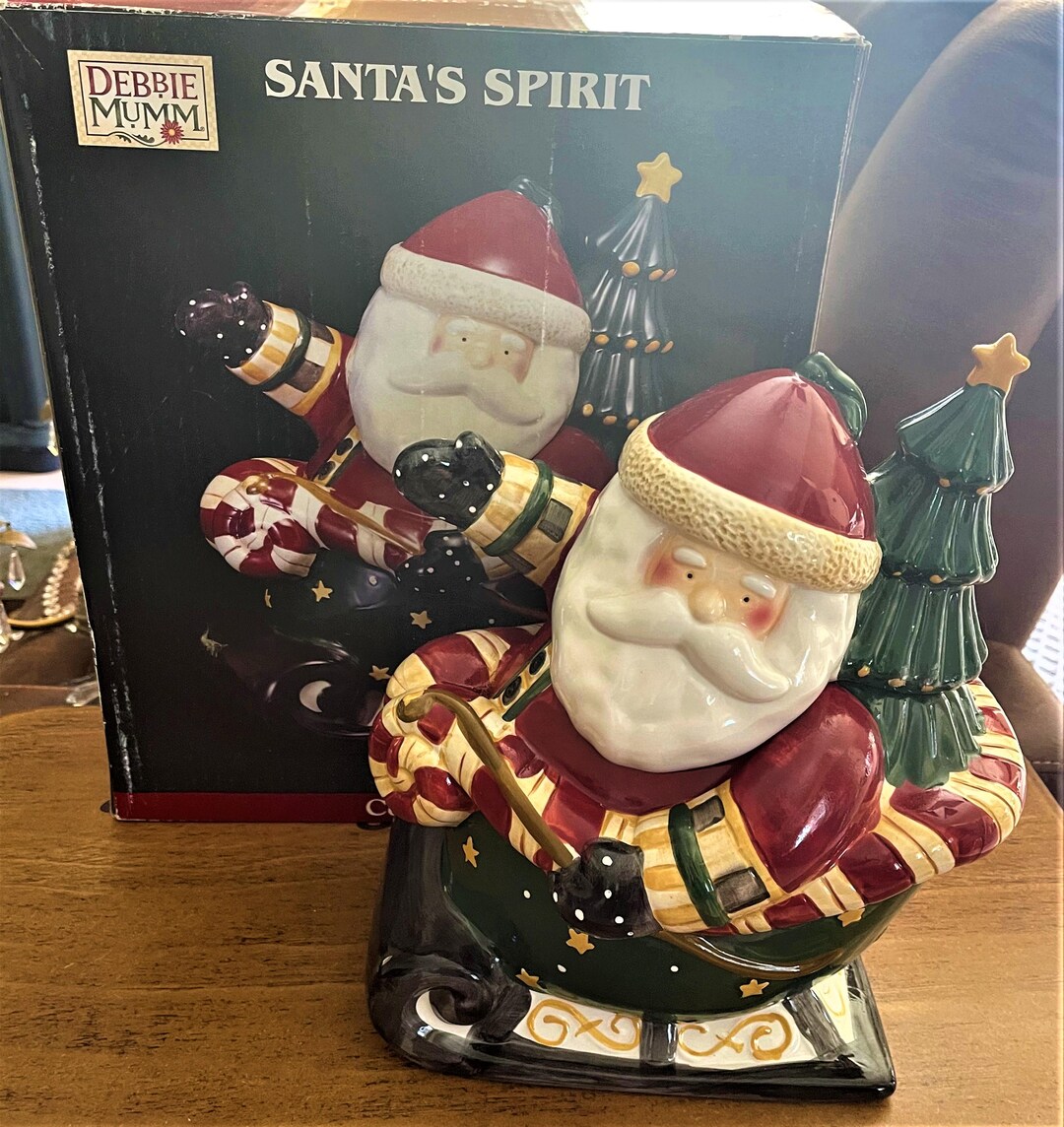 DEBBIE MUMM Santa's Spirit Cookie Jar Sakura Oneida Porcelain CHRISTMAS ...