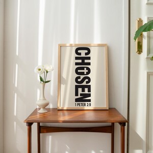 Chosen Print, Jesus Typography Poster, Trendy Christian Wall Art, Retro ...