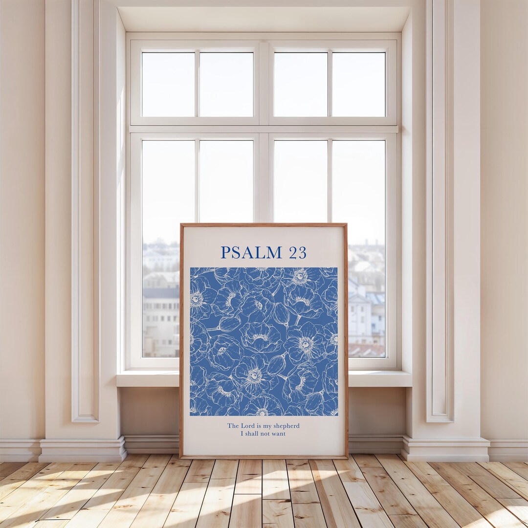 Psalm 23 Vintage Blue, the Lord is My Shepherd, Floral Christian Wall ...