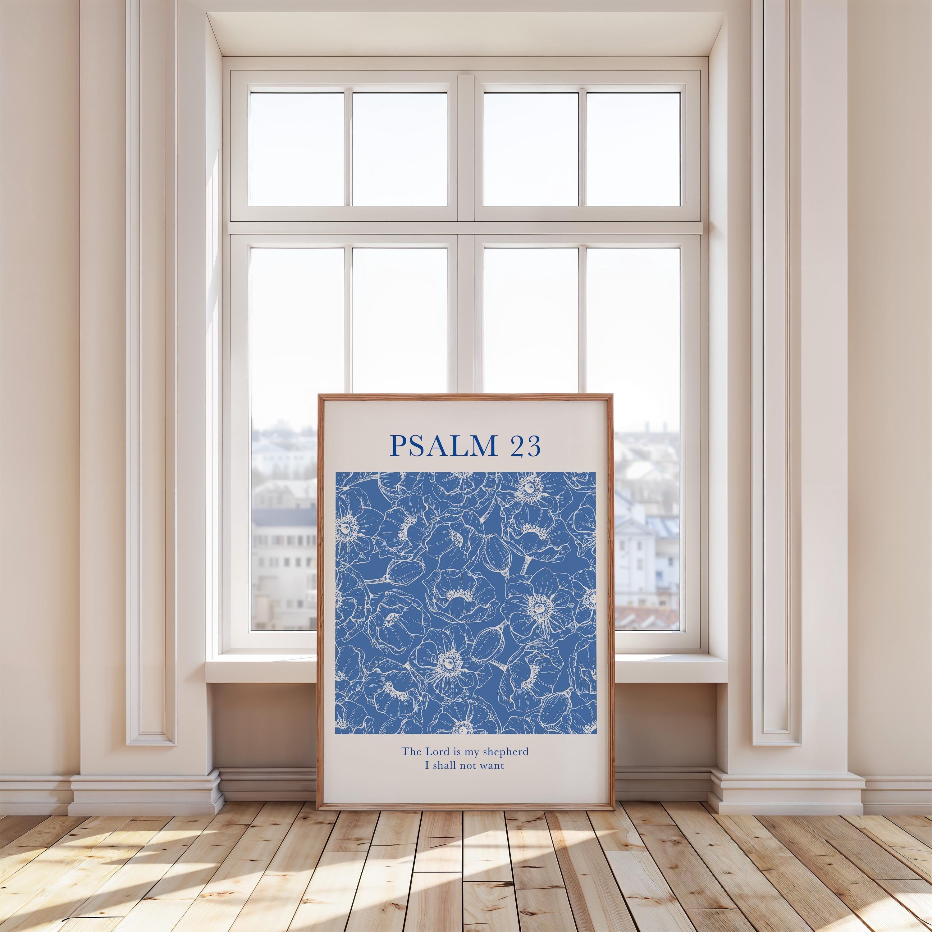 Psalm 23 Vintage Blue, the Lord is My Shepherd, Floral Christian Wall ...