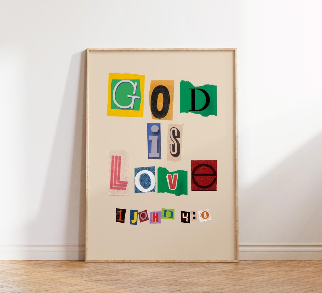 God is Love Print, Retro Christian Art, John Scripture, Christian ...
