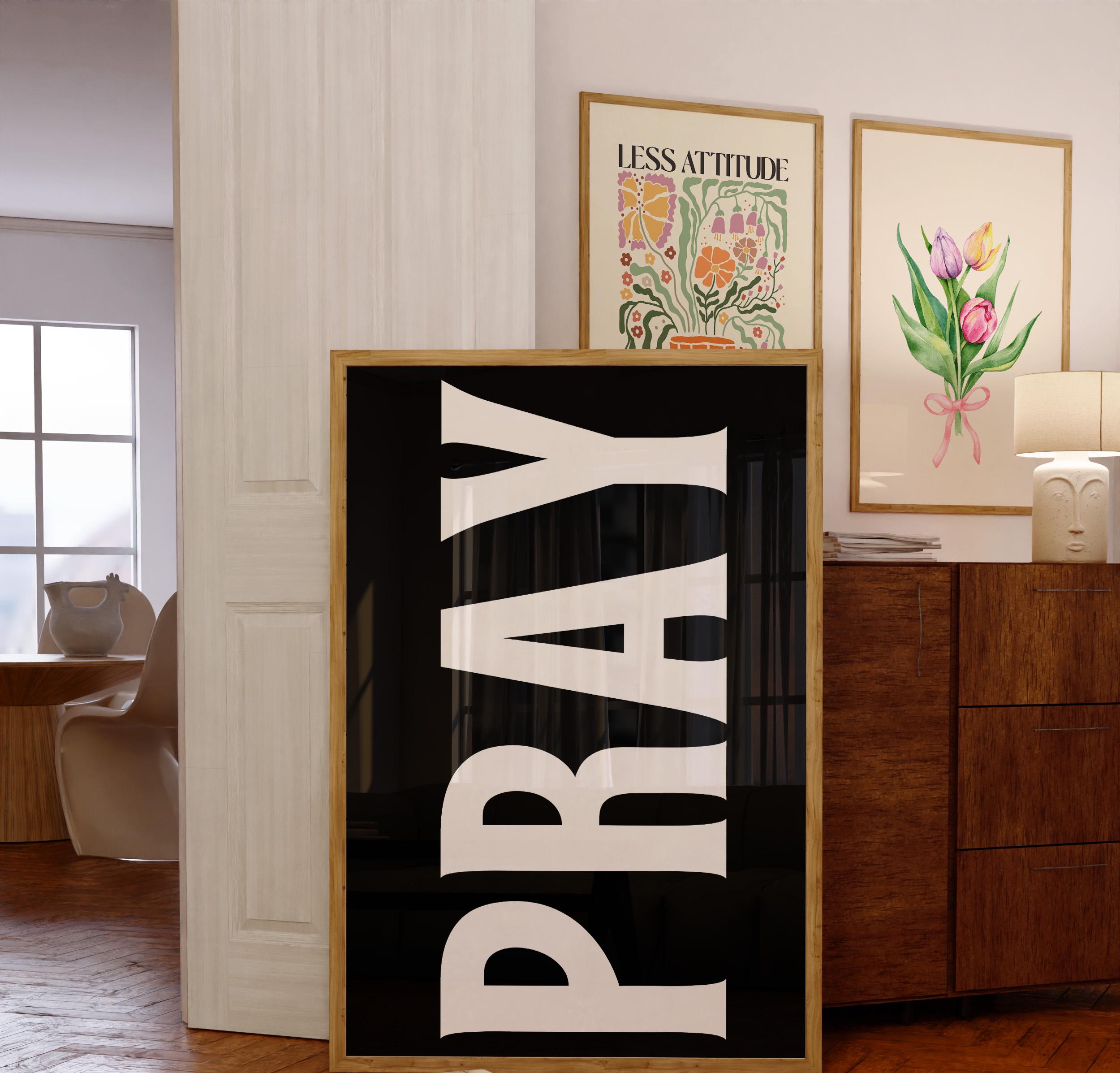 Pray Print, Jesus Typography Poster, Trendy Christian Wall Art, Retro ...