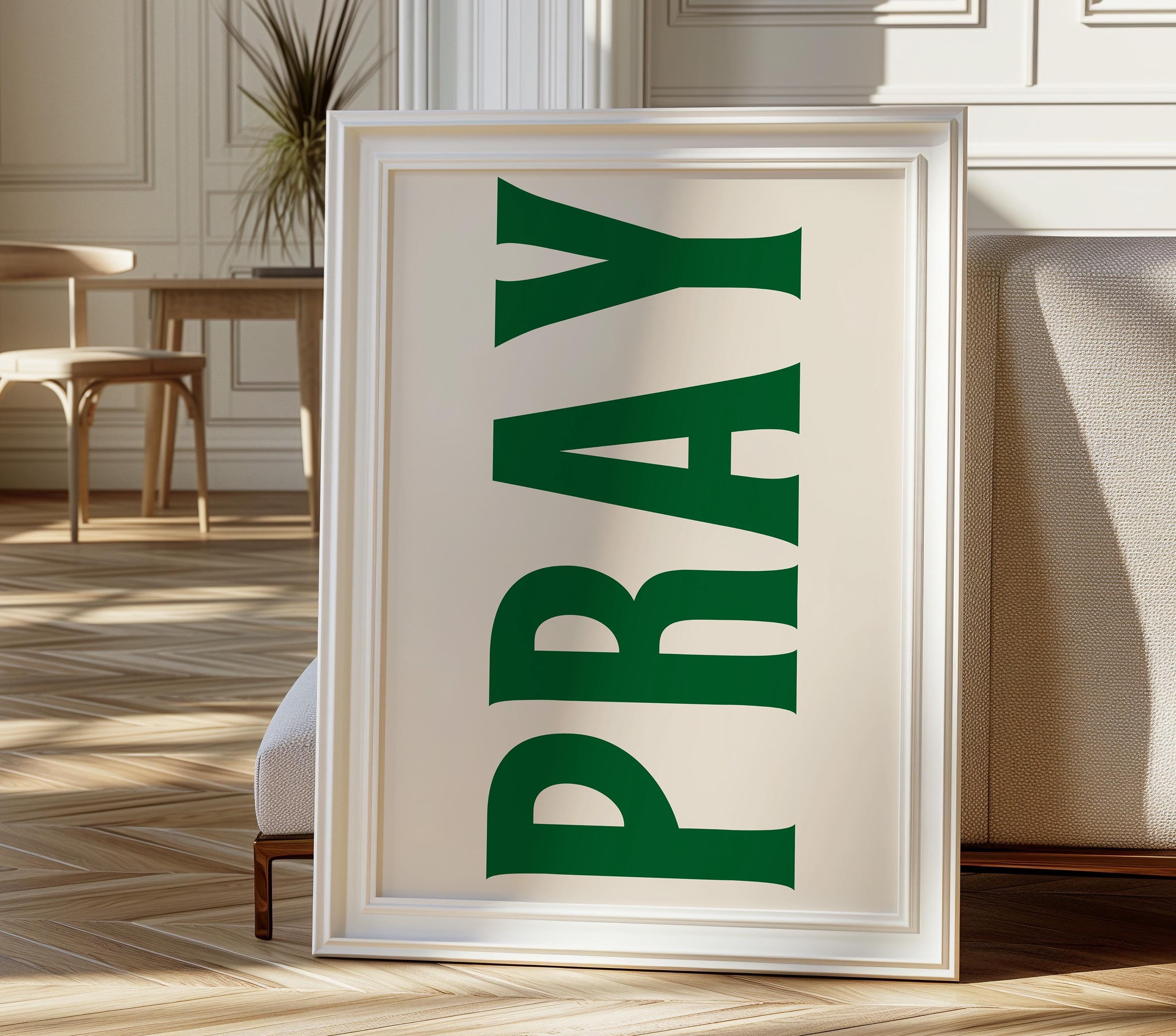 Pray Print, Jesus Typography Poster, Trendy Christian Wall Art, Retro ...