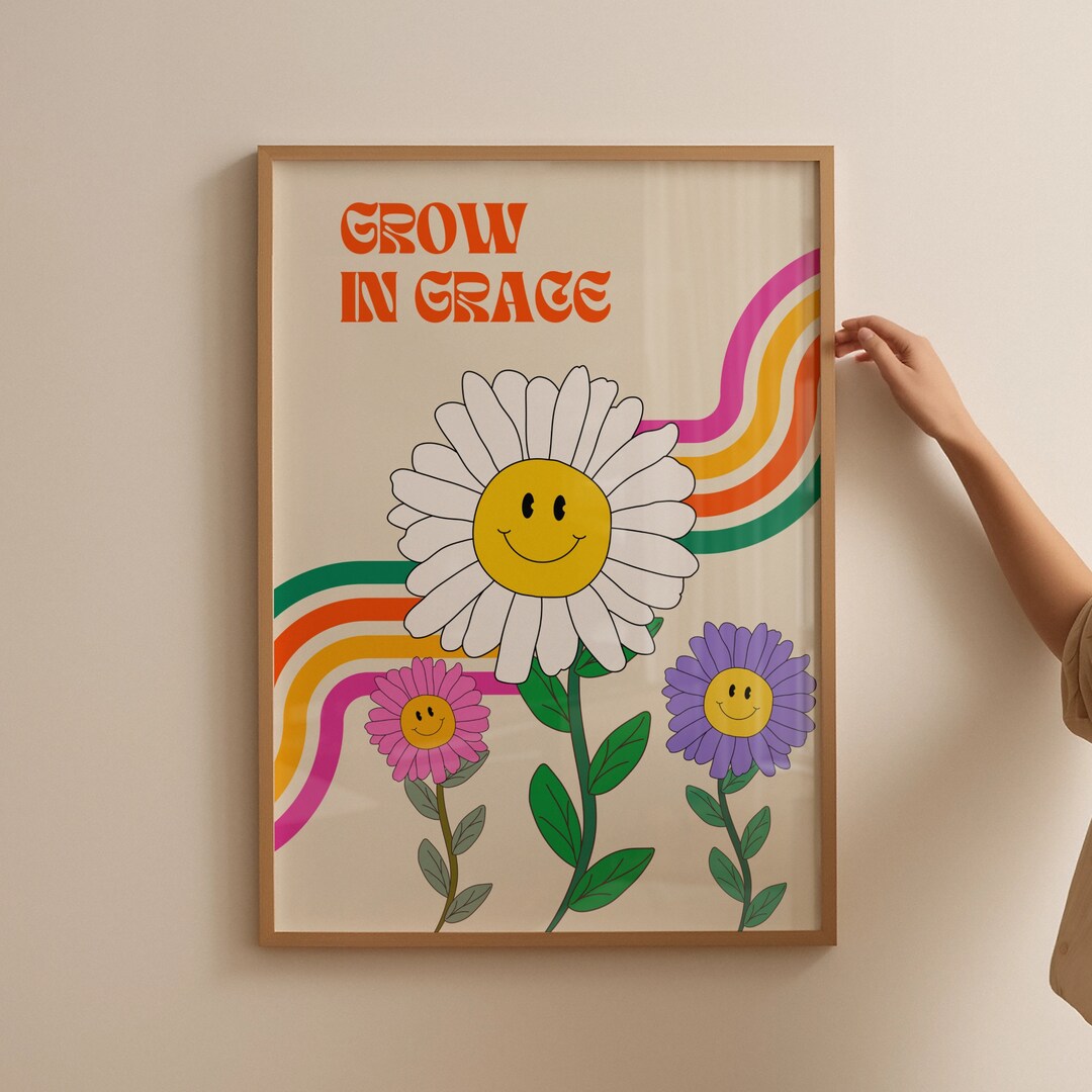 Retro Christian Wall Print, Grow in Grace Wall Print, Christian Poster ...