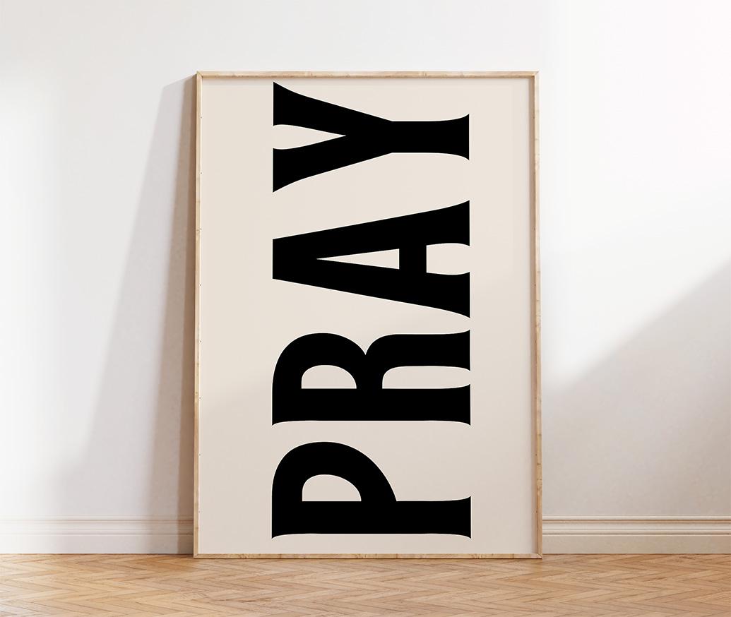 Pray Print, Jesus Typography Poster, Trendy Christian Wall Art, Retro ...