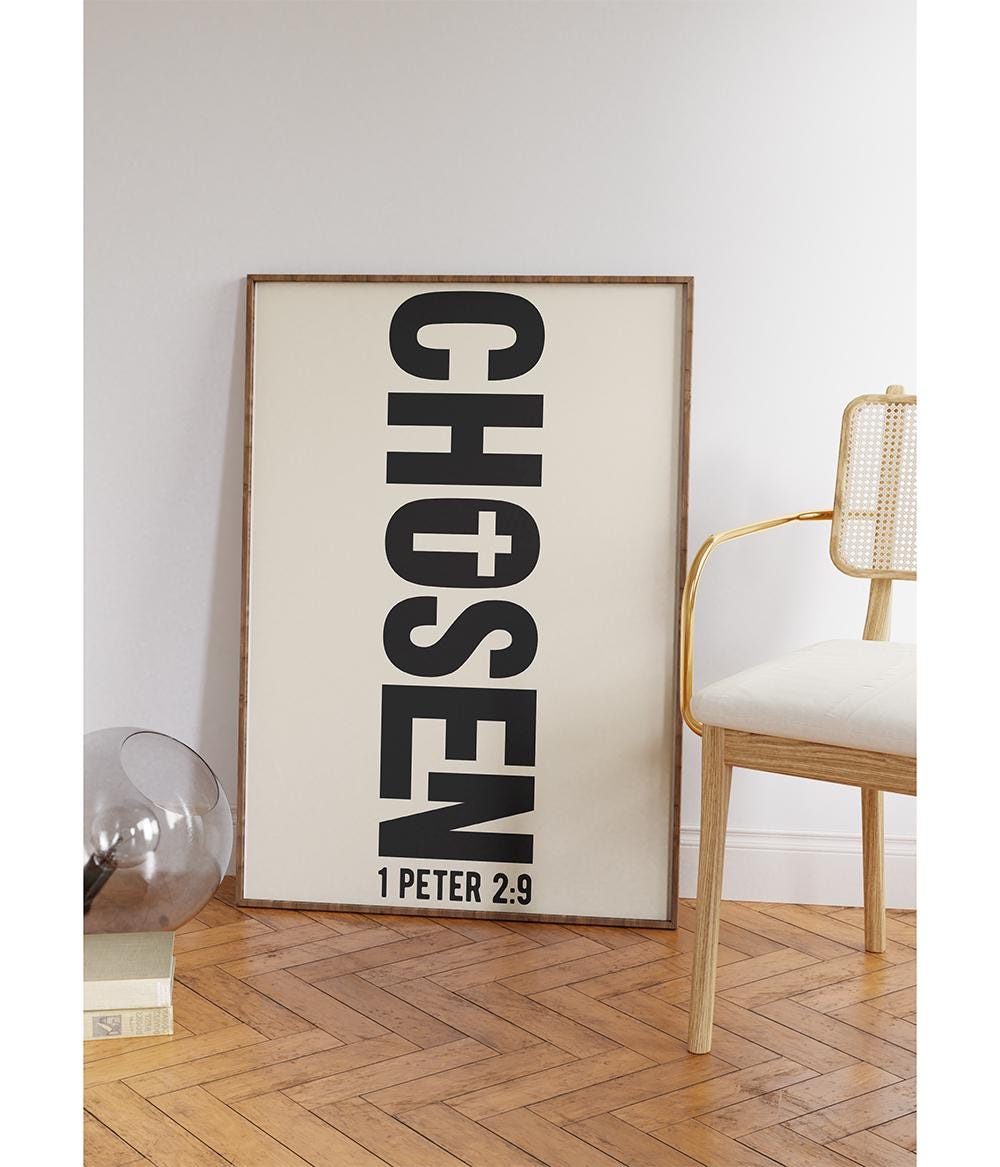 Chosen Print, Jesus Typography Poster, Trendy Christian Wall Art, Retro ...