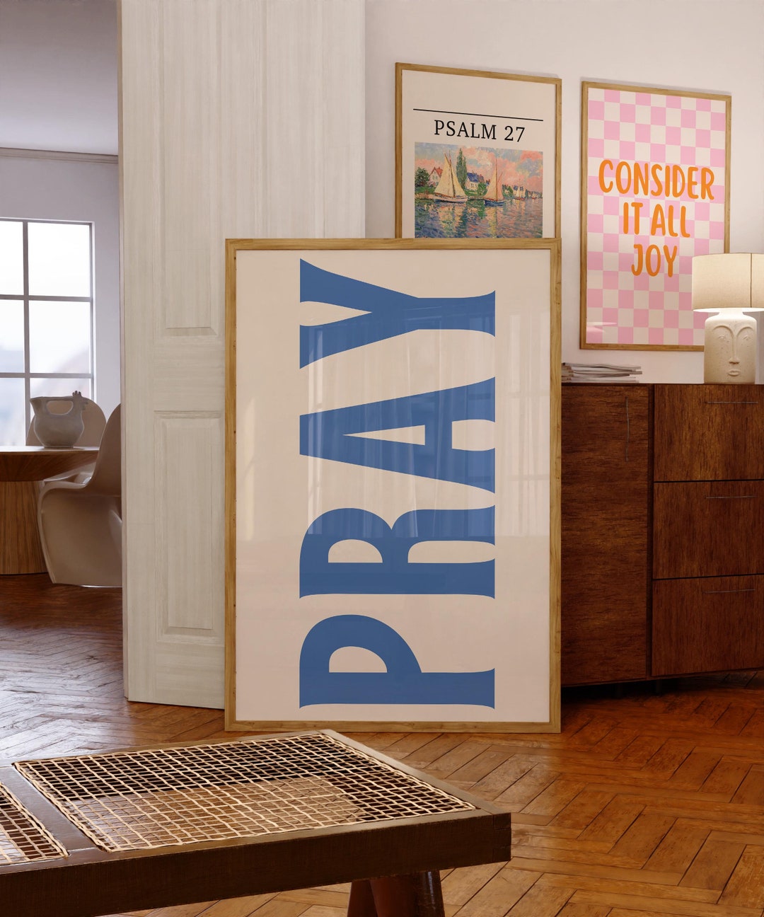 Pray Print, Jesus Typography Poster, Trendy Christian Wall Art, Retro ...