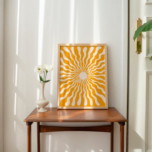 Retro Sunburst Wall Print, Yellow Poster, Groovy Print, Digital ...