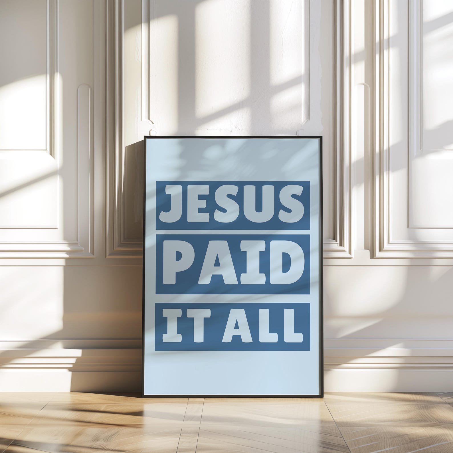 Trendy Christian Wall Art Maximalist Jesus Paid It All Print Blue Wall ...