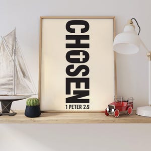 Chosen Print, Jesus Typography Poster, Trendy Christian Wall Art, Retro ...