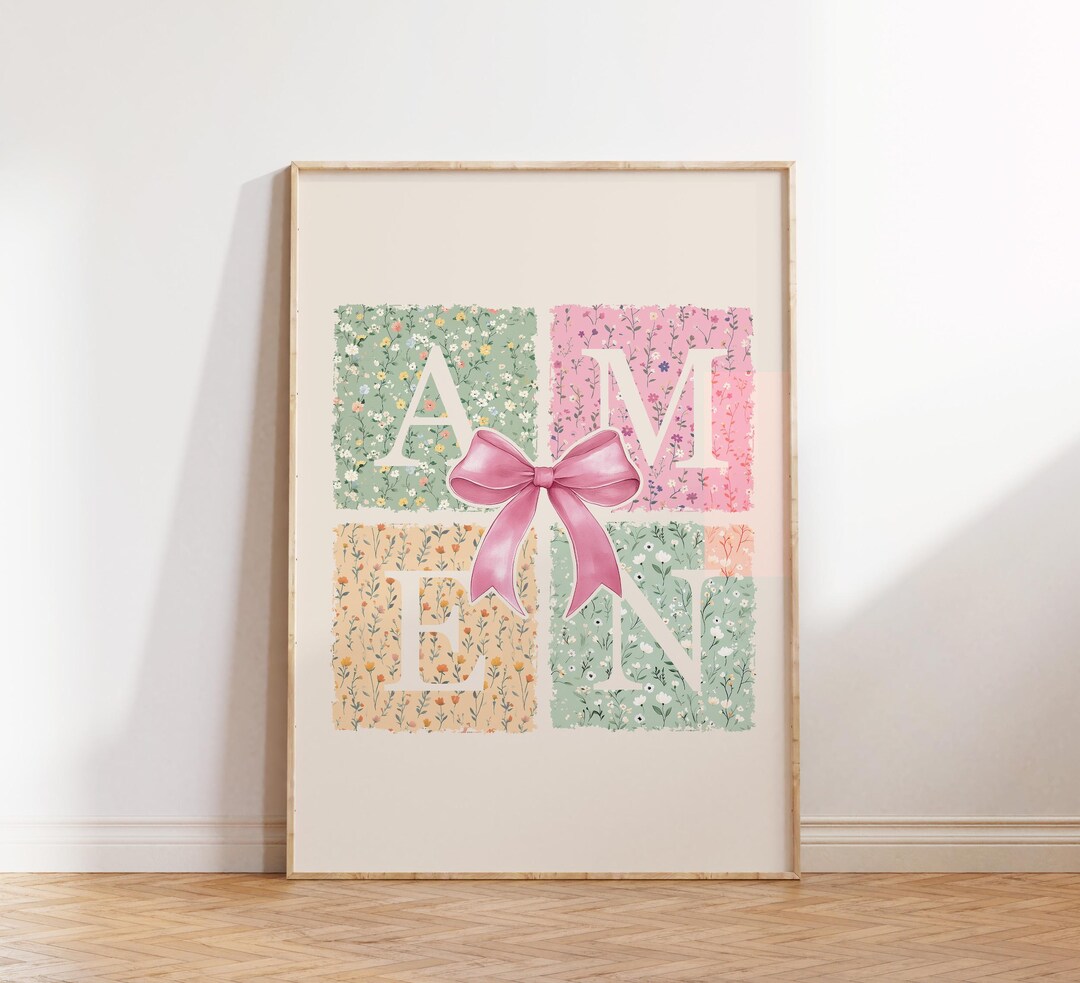 Amen Print, Jesus Typography Print, Pretty Christian Wall Art, Coquette ...