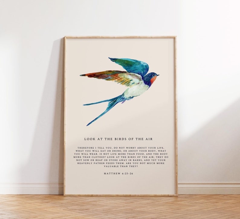 Matthew 6:25-26, Look at the Birds of the Air, Vintage Bible Verse ...
