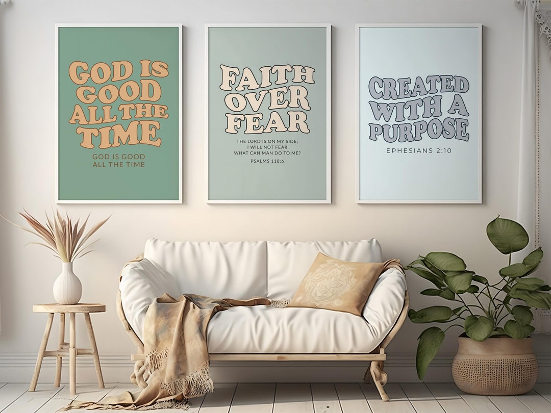 3 Piece Christian Wall Art Set, Retro Bible Verse Bundle, Large ...