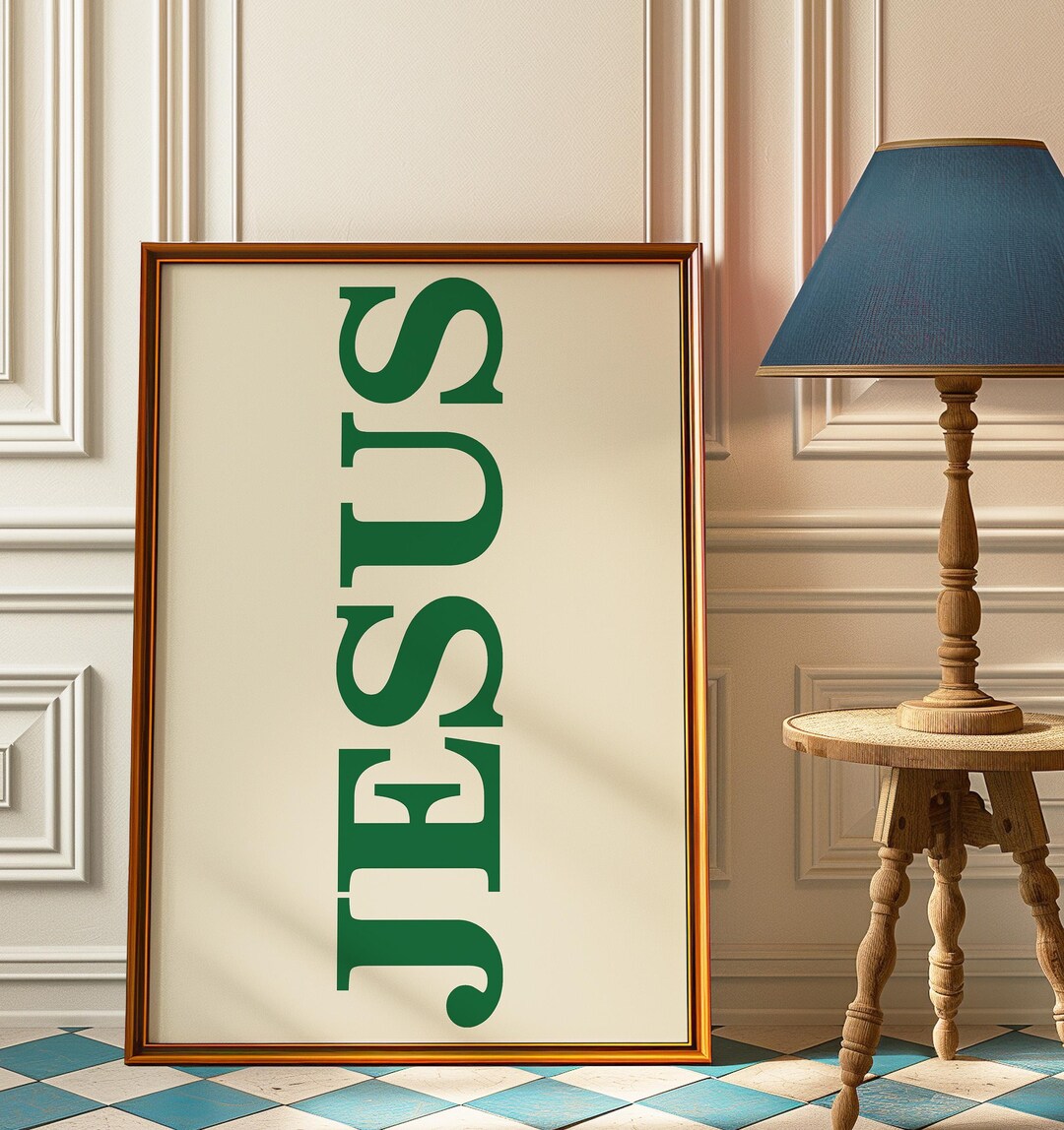 Jesus Print, Jesus Typography Poster, Trendy Christian Wall Art, Retro ...