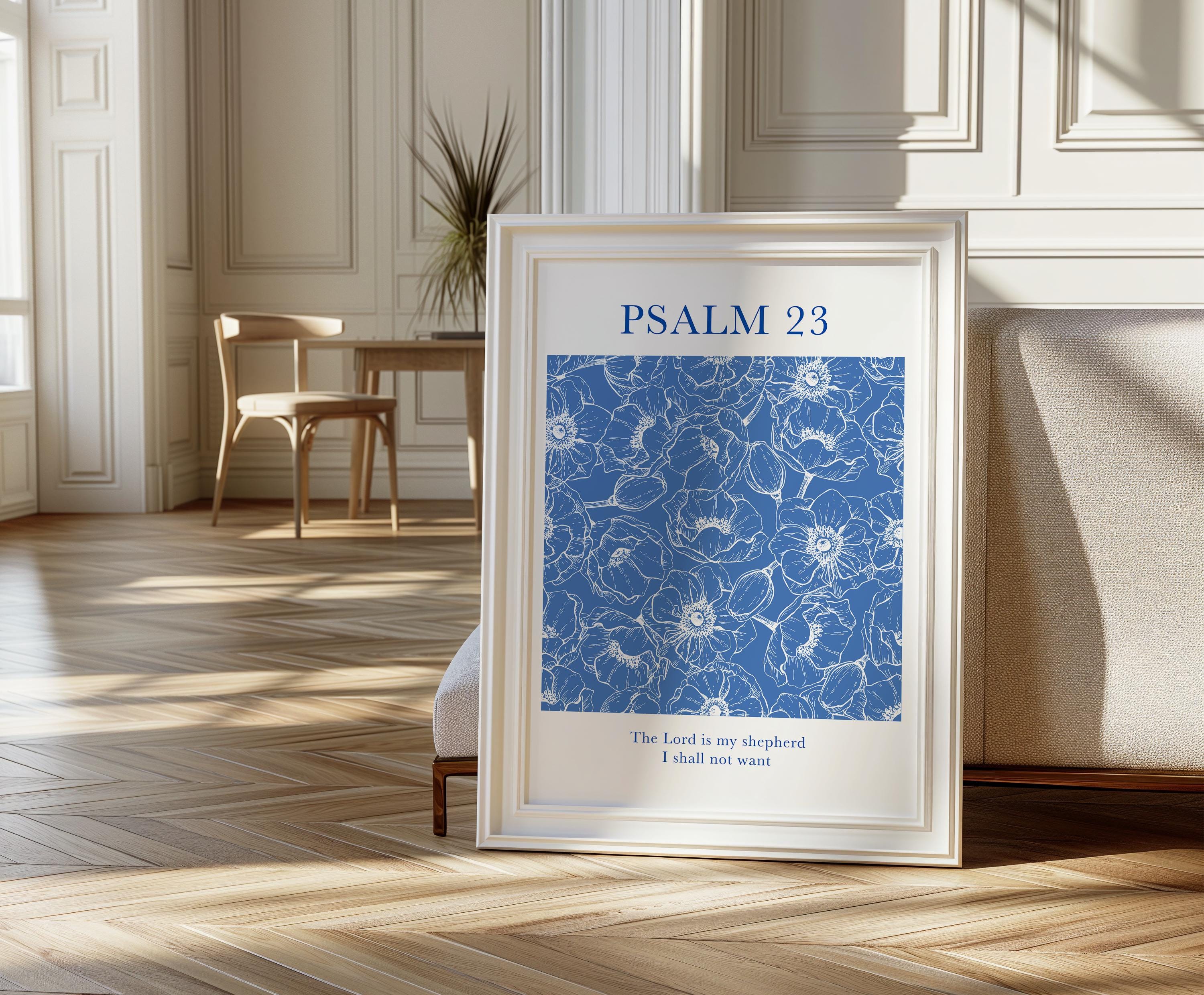 Psalm 23 Vintage Blue, the Lord is My Shepherd, Floral Christian Wall ...