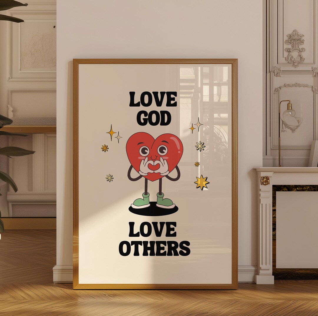 Retro Christian Poster, Love God Love Others Print, Bible Verse Poster ...