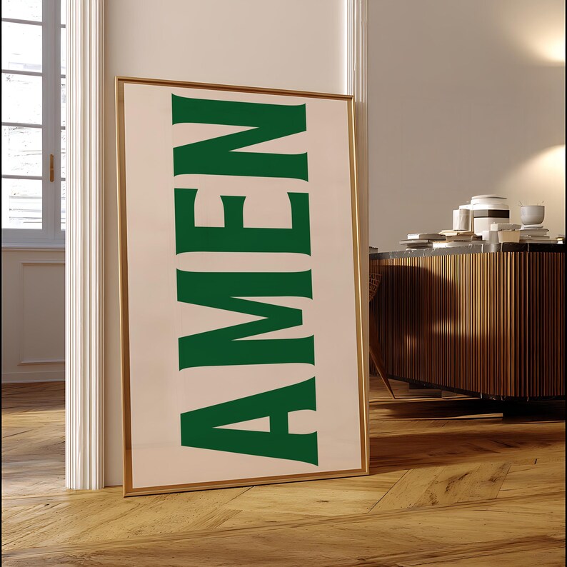 Amen Print, Jesus Typography Poster, Trendy Christian Wall Art, Retro ...