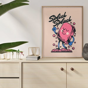 Retro Bathroom Wall Print, Cute Wall Print, Groovy Wall Art, Digital ...